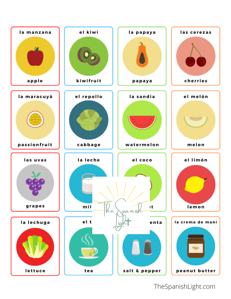 Foods in Spanish and English Bundle - The Spanish Light